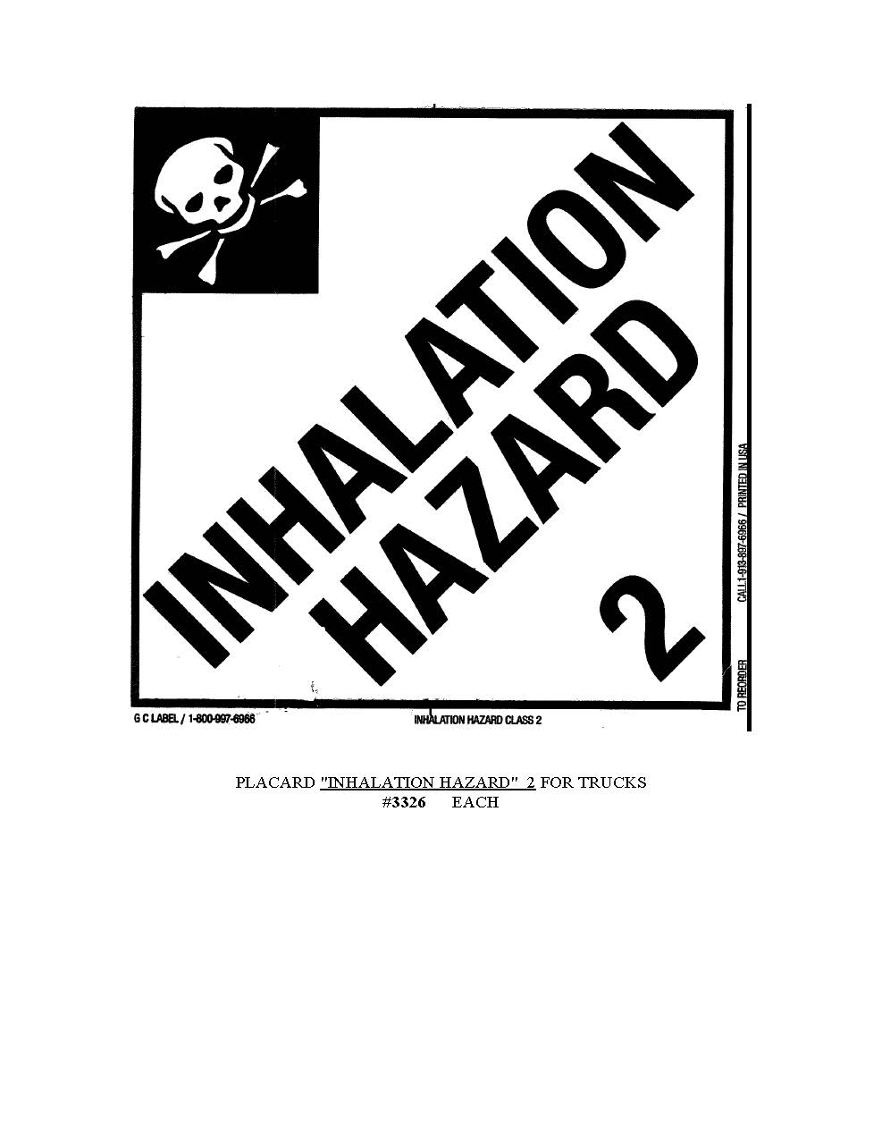 PLACARD "INHALATION HAZARD" 2 - IFC